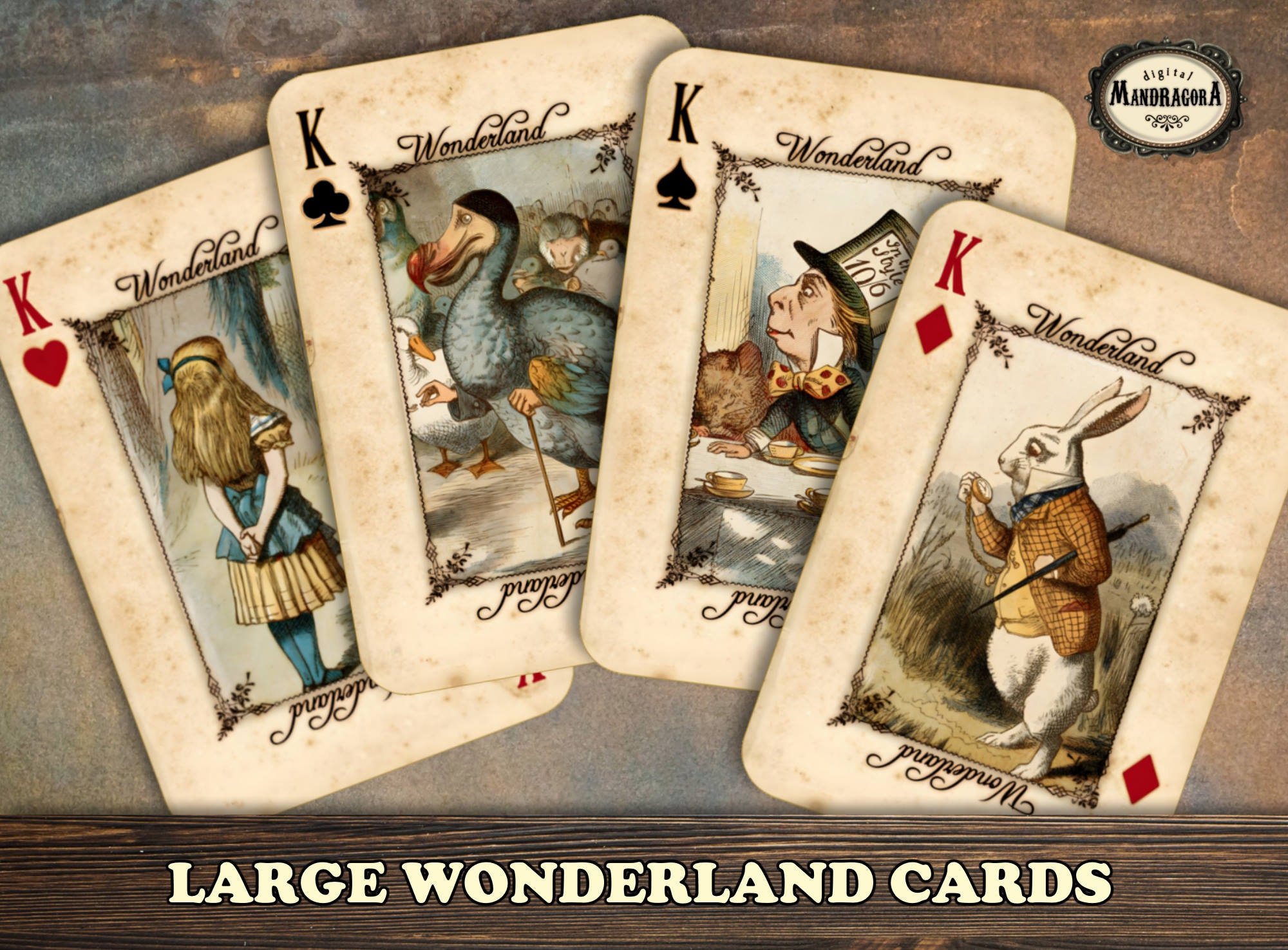 Alice in Wonderland Large Playing Cards Set of 4 Print for | Etsy Canada