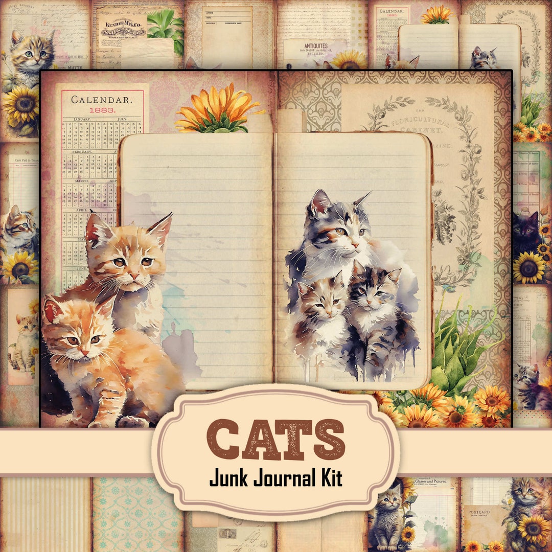 Watercolor Cats Junk Journal Kit: Floral Ephemera (digital Download) - Etsy