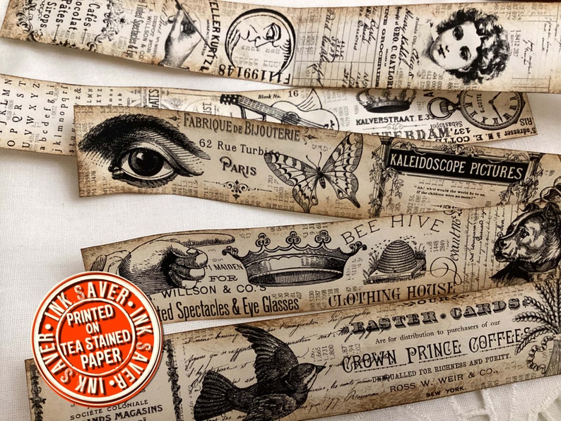 Steampunk Washi Tape Strips: Vintage Ephemera Collage (digital Download ...