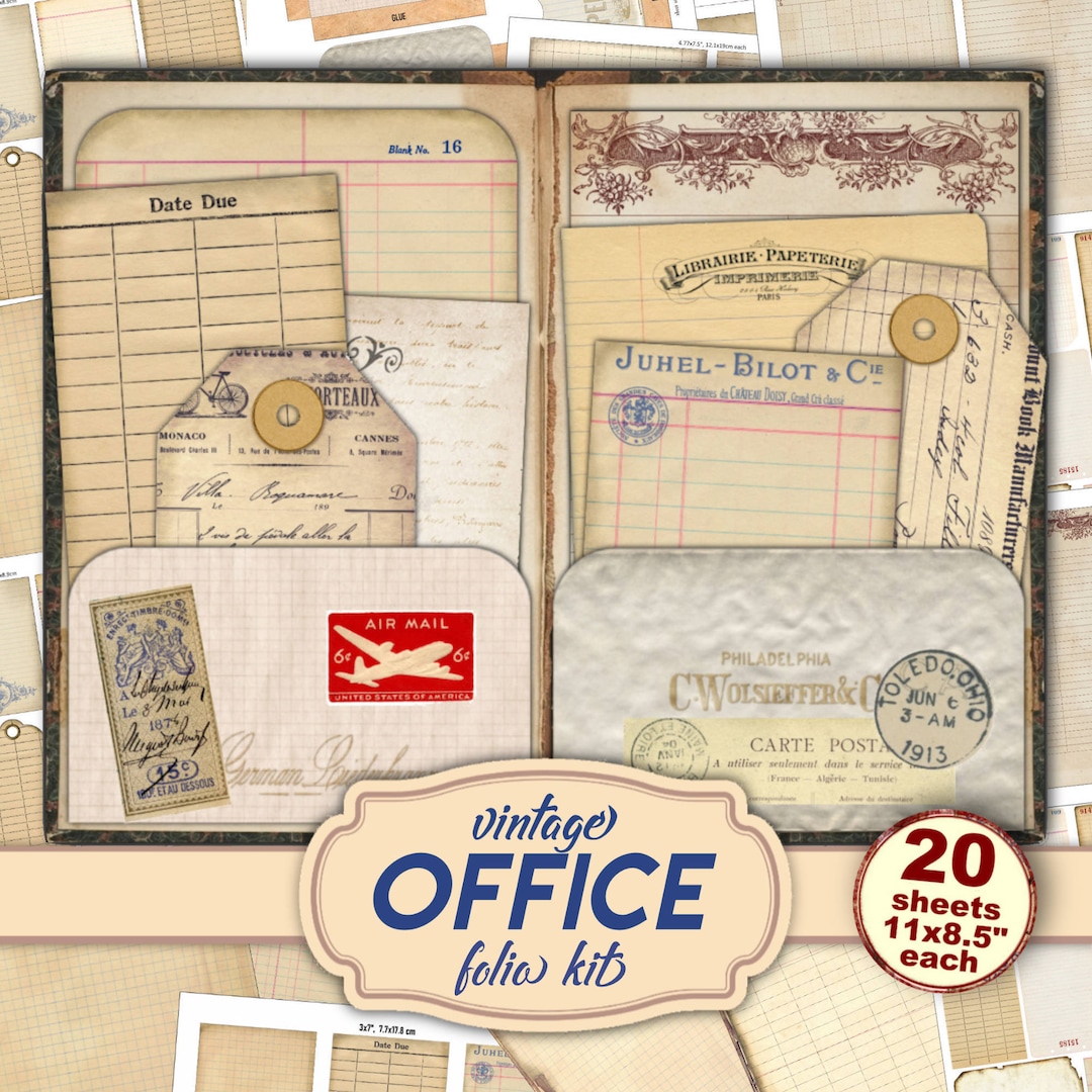 Vintage Office Stationery Ephemera Digital Paper Pack for Your Junk ...