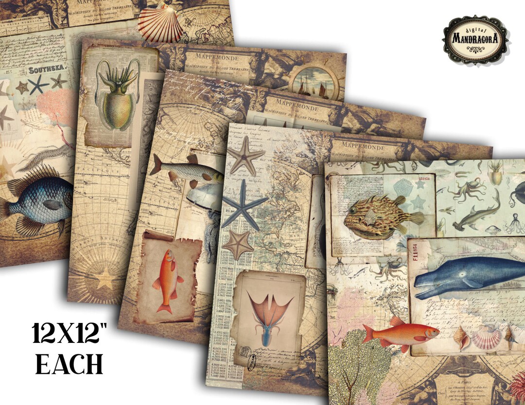 12x12 Inches Vintage Nautical Maritime Decorative Scrapbooking Ephemera ...