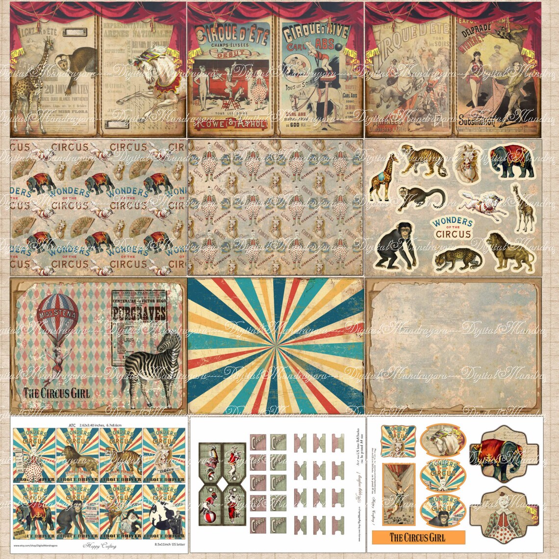 Vintage Circus Junk Journal Kit Circus Journal Pages Junk | Etsy