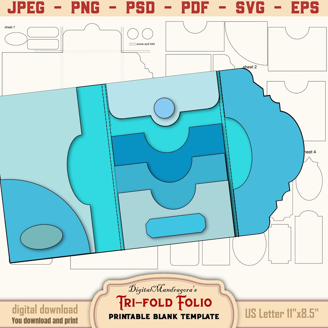 Blank Tri-fold Folio Kit Template: Printable Junk Journal Pockets ...