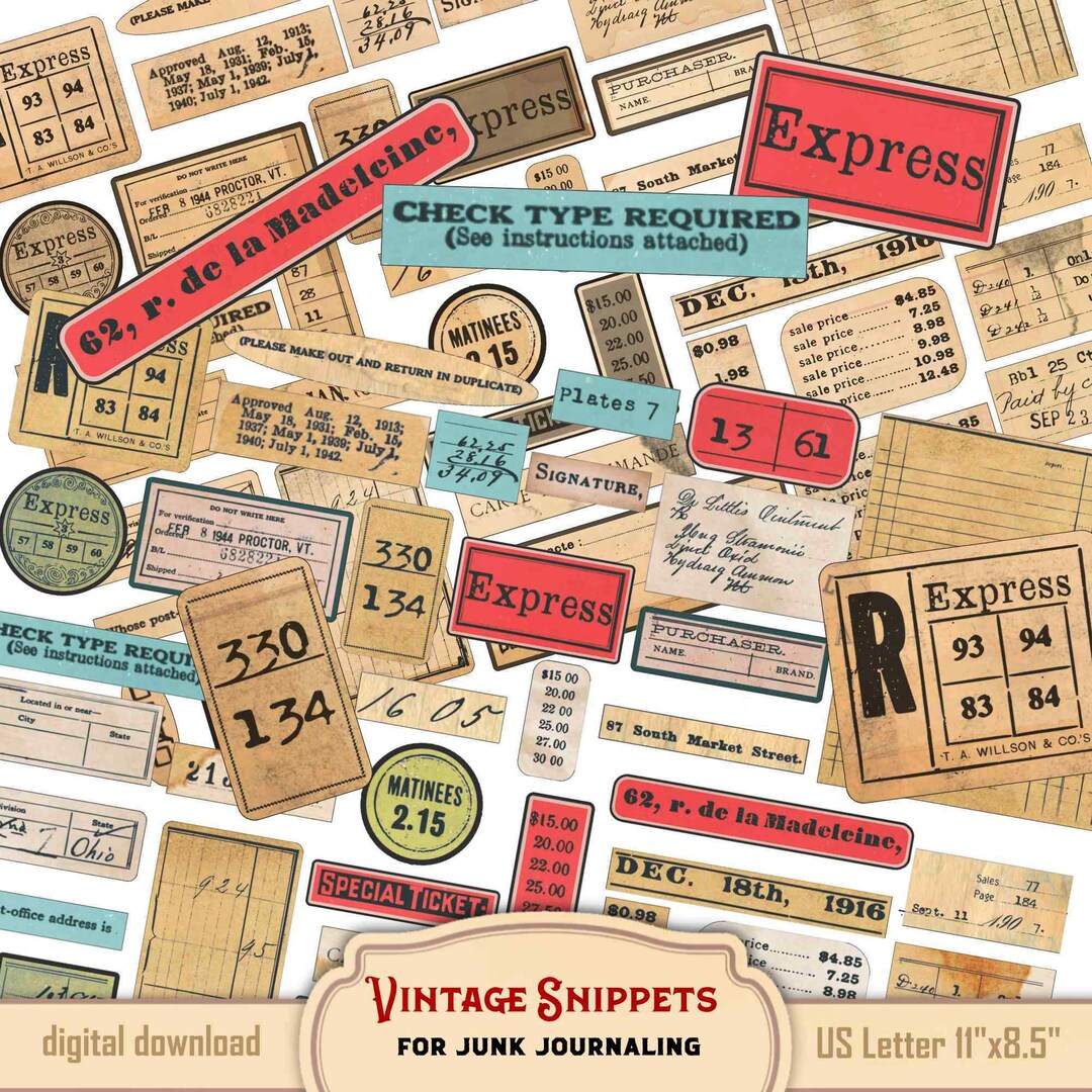 Vintage Snippets, Scrapbooking Tags and Labels, Fussy Cuts, Junk ...