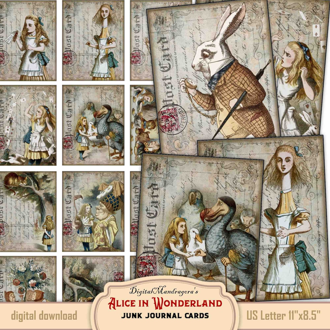 Alice in Wonderland Cards, Wonderland Postcards, Digital Instant ...