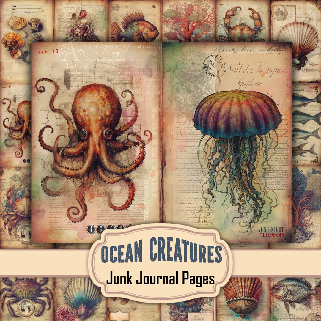 Sea Animals Junk Journal Papers, Ocean Creatures, Old Maritime Sea ...