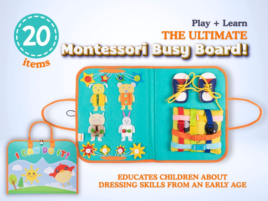 Montessori Travel Busy Board Kit, Safe & Soft Fabric Sensory Busy Board ...