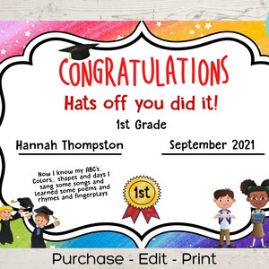 Editable Graduation Certificate, Preschool Diploma, Personalized School ...