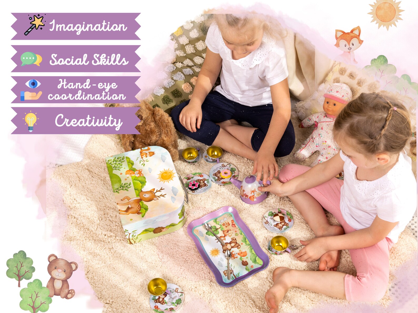 Woodland Tea Party Tea Set for Kids Teapot Gift Set With Baby - Etsy