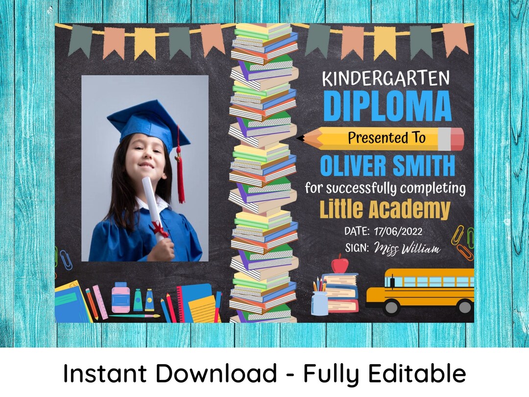 Editable Preschool Certificate, Kindergarten Graduation Diploma ...