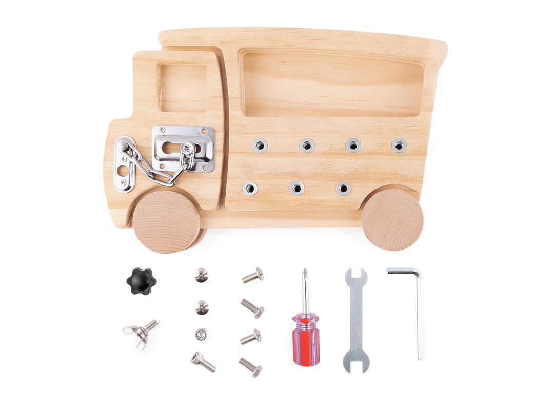 Montessori Busy Board for Kids, Handmade Wooden Screwdriver Toy Truck ...