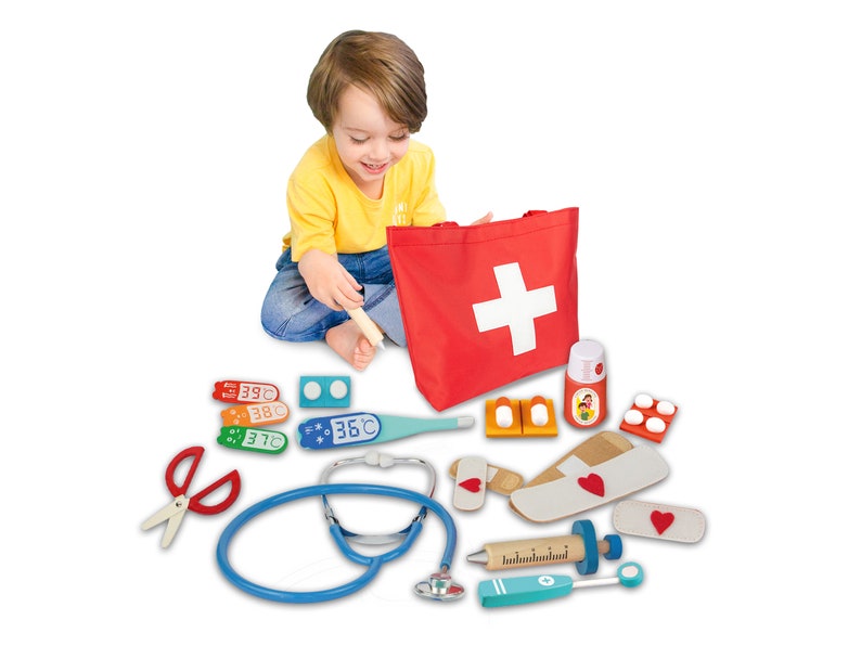 Wooden Doctor Set for Kids, Wood Toy, Handmade Medical Play Kit, Dr and ...