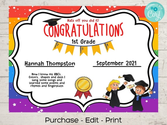 Editable Preschool Certificate Graduation Diploma - Etsy