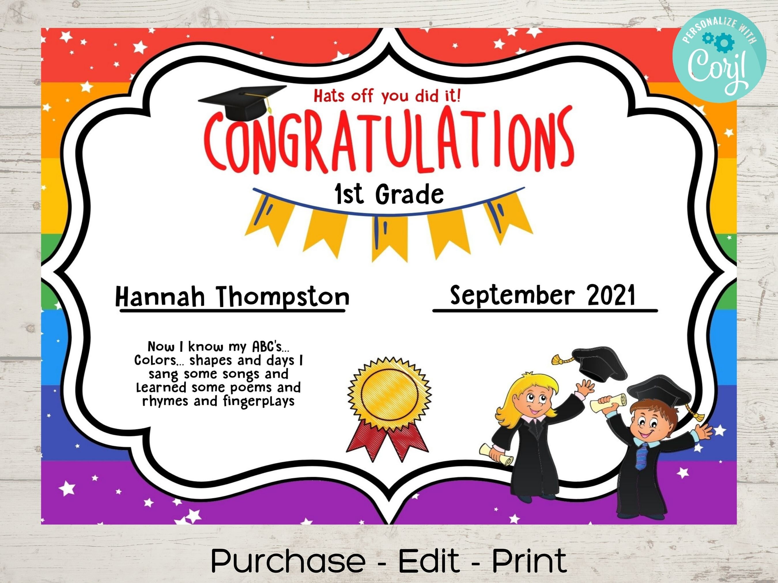 Editable Preschool Certificate, Graduation Diploma, Personalized School ...