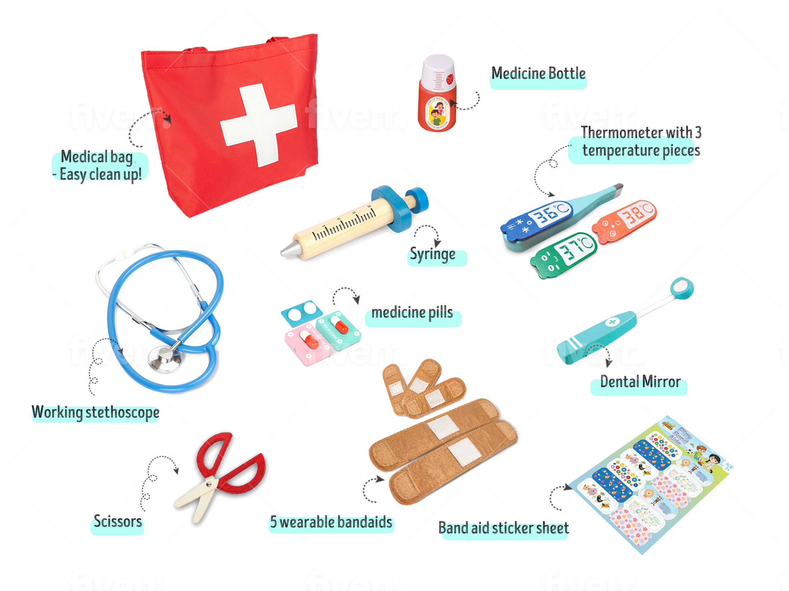 Wooden Doctor Set for Kids, Wood Toy, Handmade Medical Play Kit, Dr and ...