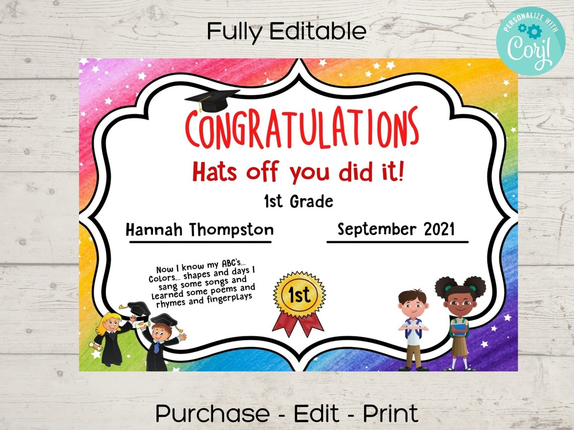 Editable Graduation Certificate Preschool Diploma - Etsy
