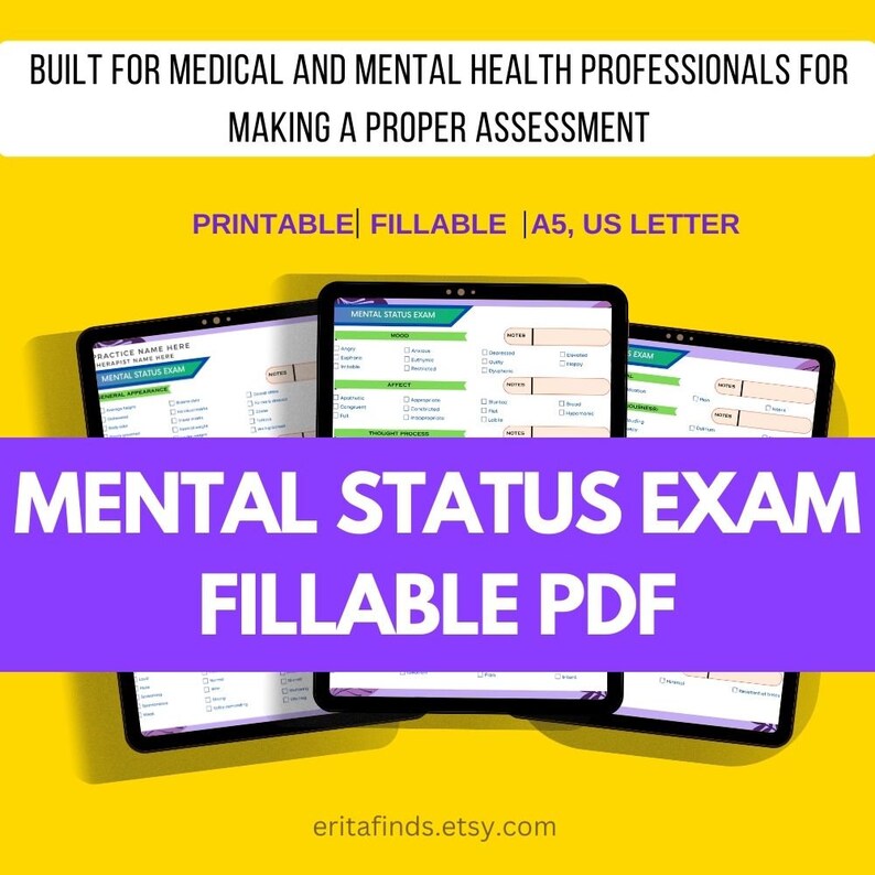 Mental Status Exam, Fillable Pdf, Fillable Mental Health Assessment ...