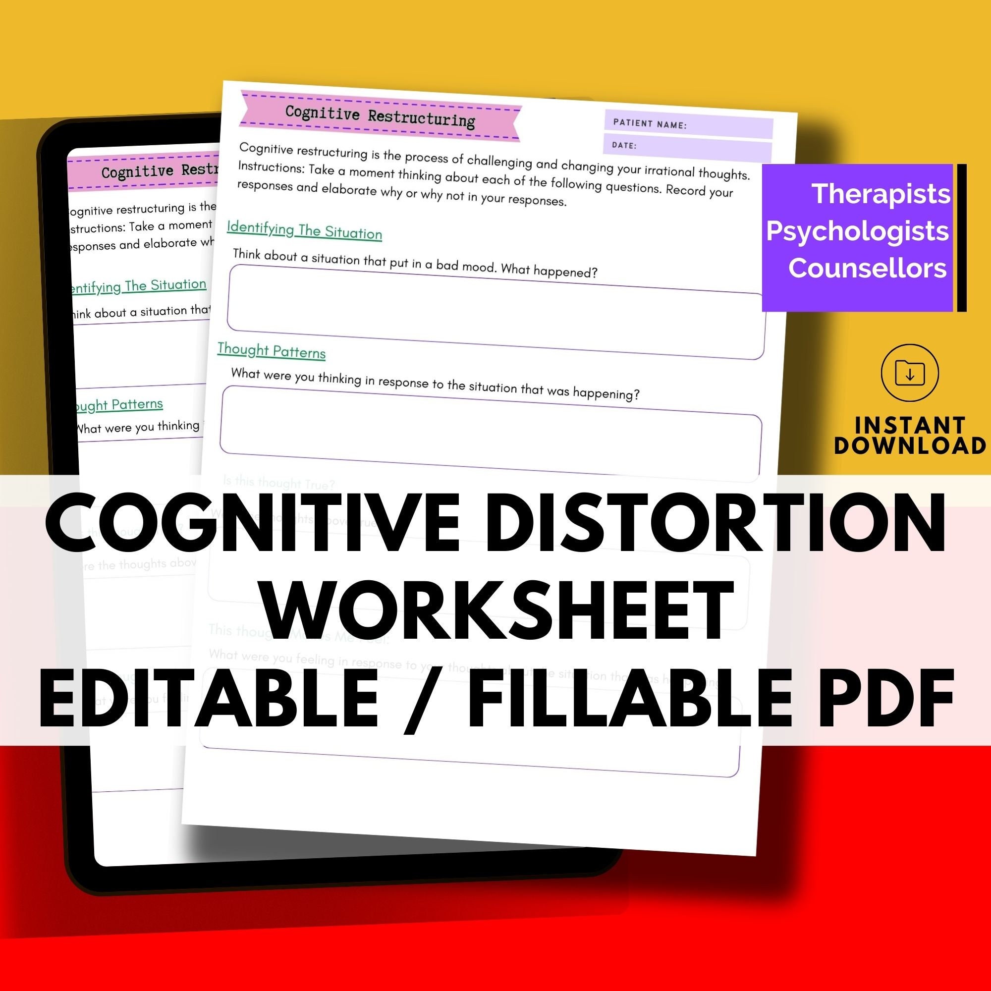 Cognitive Distortion Worksheets, Thinking Errors Workbook, Positive ...