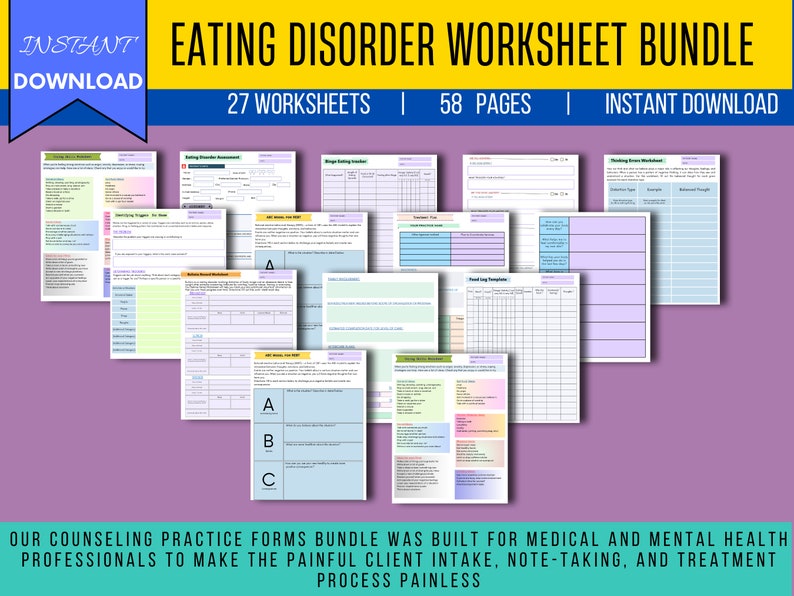 Eating Disorder Worksheet Bundle, Eating Disorder Assessment, Relapse ...