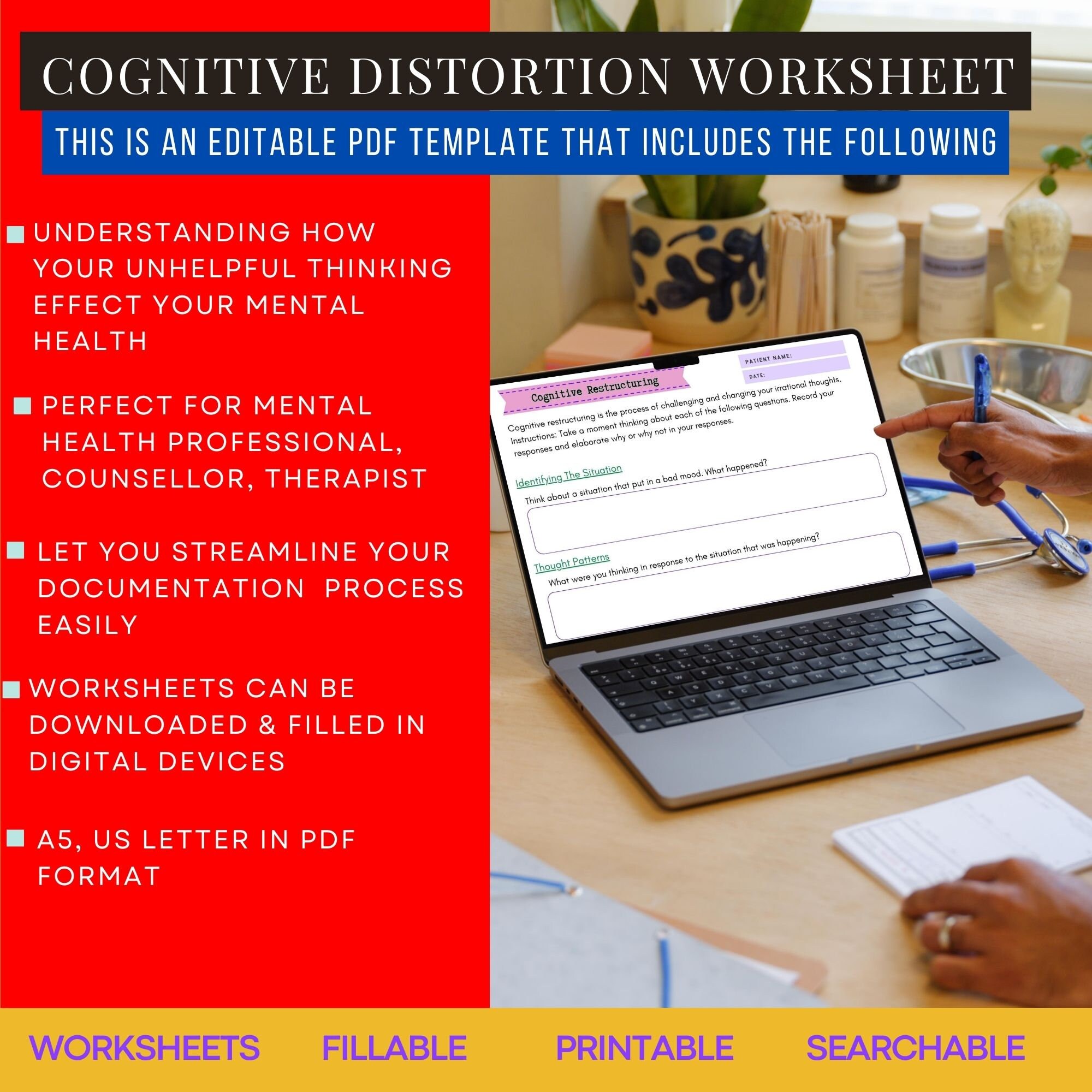 Cognitive Distortion Worksheets, Thinking Errors Workbook, Positive ...