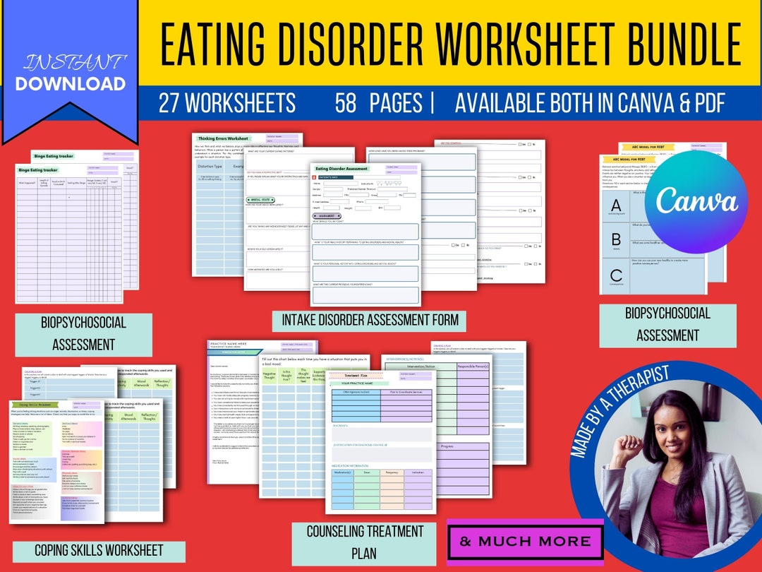 Eating Disorder Worksheet Bundle, Eating Disorder Assessment, Relapse ...