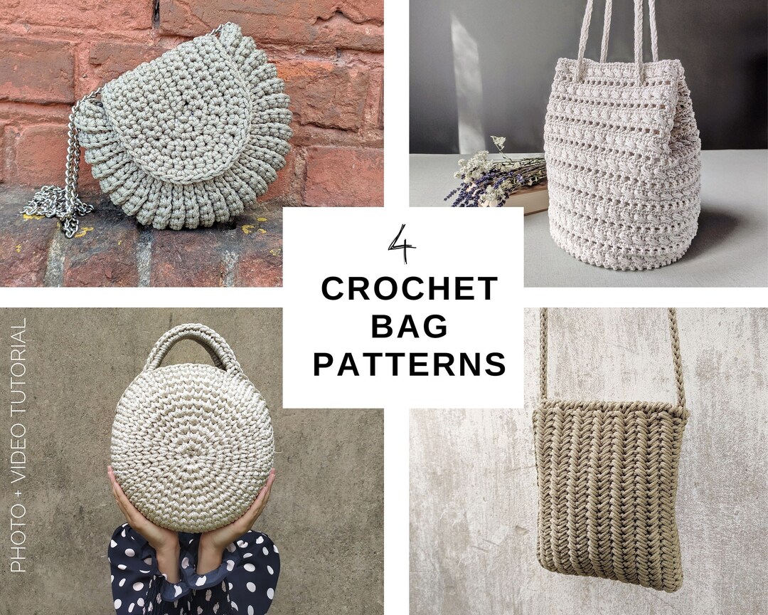 Crochet Bag Pattern Bundle: Tote, Purse, Handbag, Crossbody (t-shirt ...