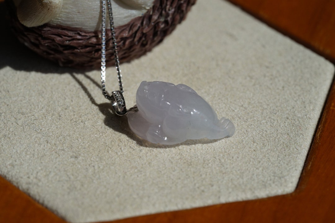 Natural Grade-a Ice Jadeite Light Purple Gold Toad Pendant Inlaid With ...
