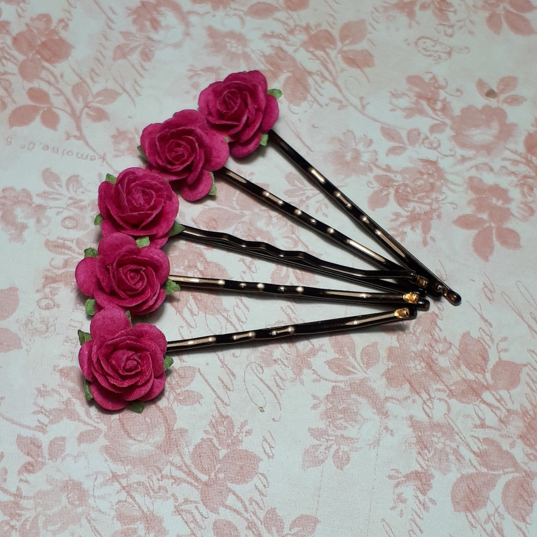 Fuchsia Pink Flower Hair Grips, Wedding Hair Accessories, Bright Pink ...