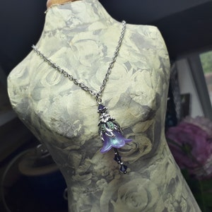Violet Silver Floral Pendant, Flower Charm Necklace, Bohemian Vintage ...