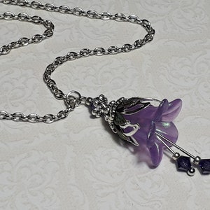 Violet Silver Floral Pendant, Flower Charm Necklace, Bohemian Vintage ...