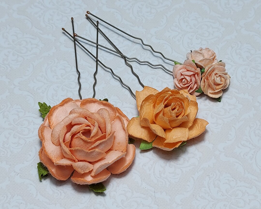 Peach Orange Floral Hair Pins, Boho Hair Flowers, Bridesmaid Hair ...