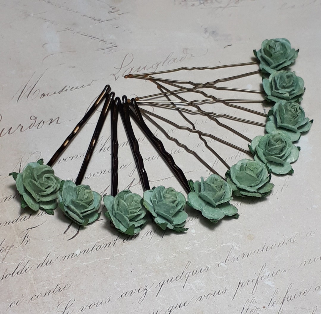 Sage Green Flower Hair Pins, Wedding Hair Accessories, Sage Bridesmaid ...