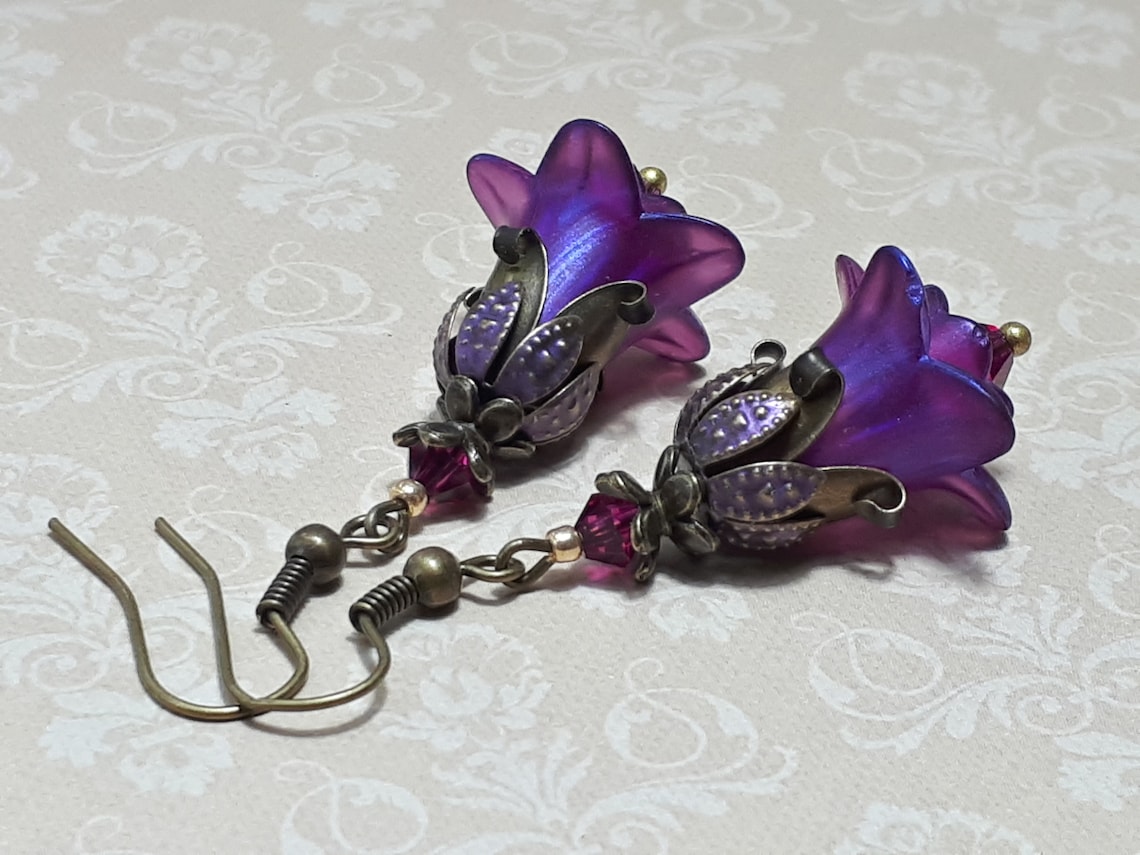 Fuchsia & Purple Floral Earrings Flower Earrings Bohemian - Etsy