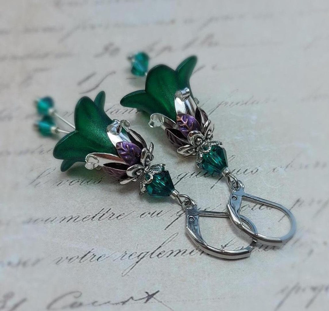 Forestcore Dangle Earrings Green, Emerald Crystal & Silver Jewellery ...