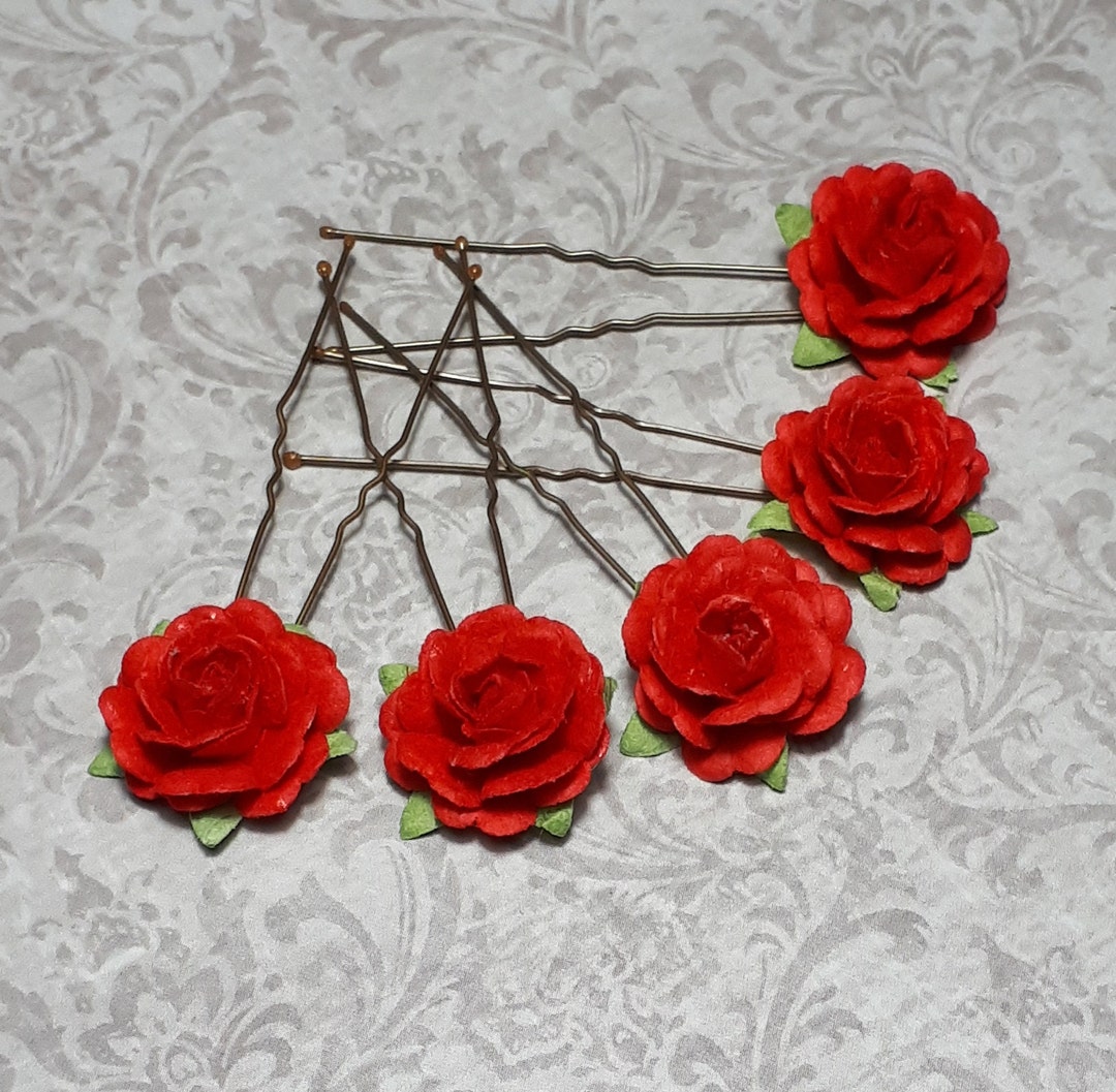 Red Rose Flower Hair Flowers, Floral Hair Pins, Bridesmaid Wedding Hair ...