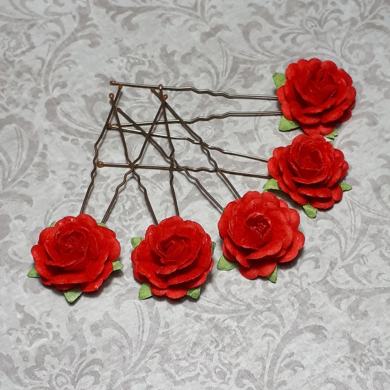 Red Rose Hair Pin - Etsy
