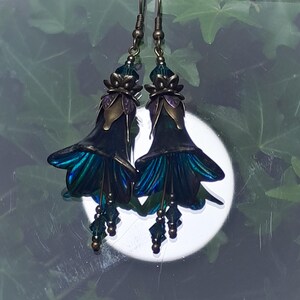 Green Blue Flower Fairy Earrings, Vintage Style Fantasy Drop Earrings ...