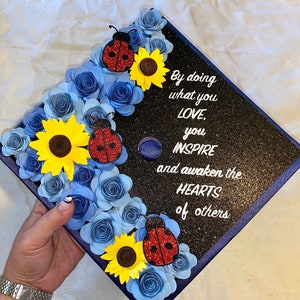 Graduation Cap Topper With 3D Roses, Sunflowers and Ladybugs ...