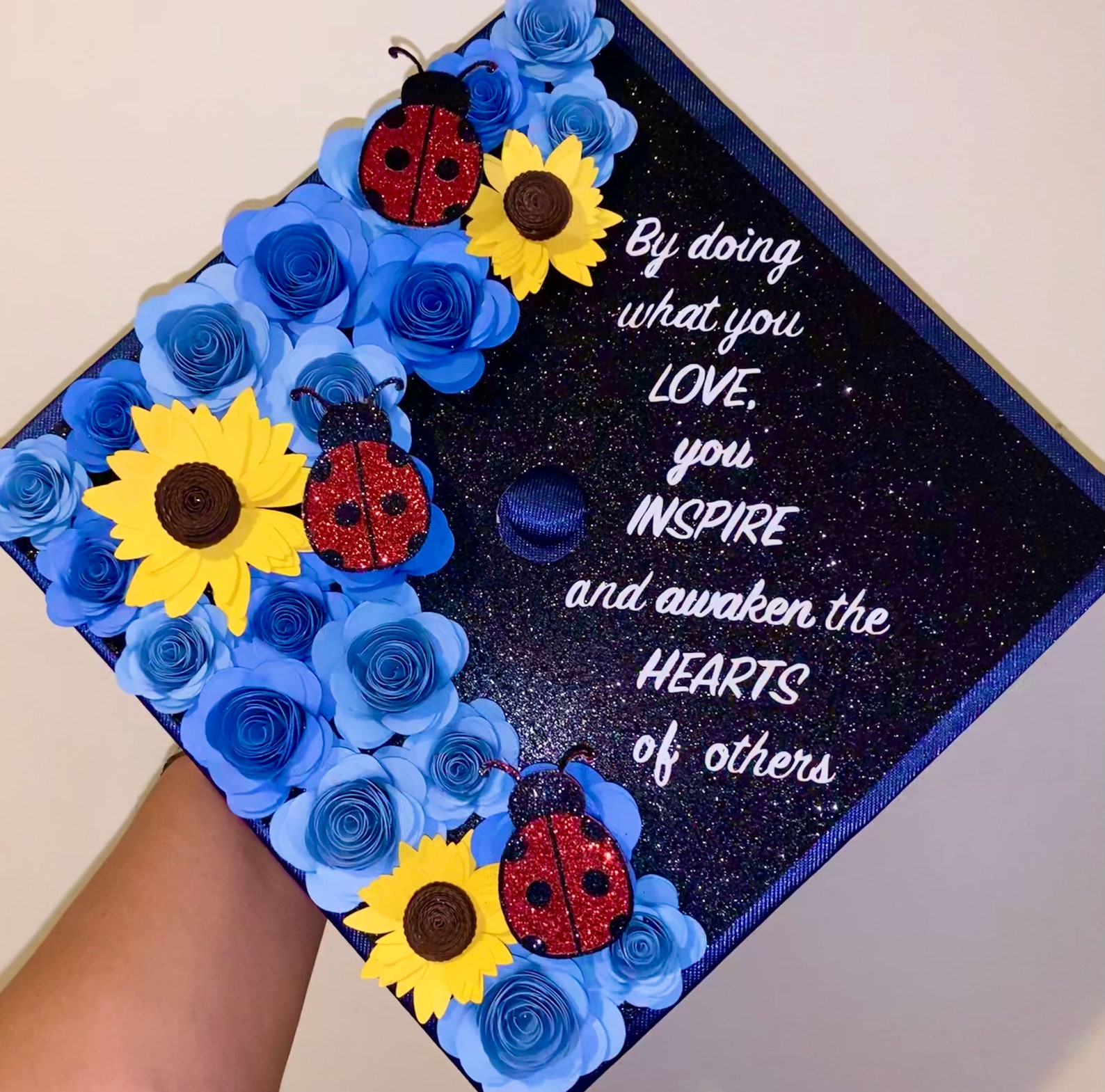 Graduation Cap Topper With 3D Roses Sunflowers and Ladybugs - Etsy