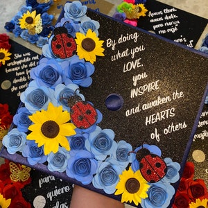 Graduation Cap Topper With 3D Roses, Sunflowers and Ladybugs ...
