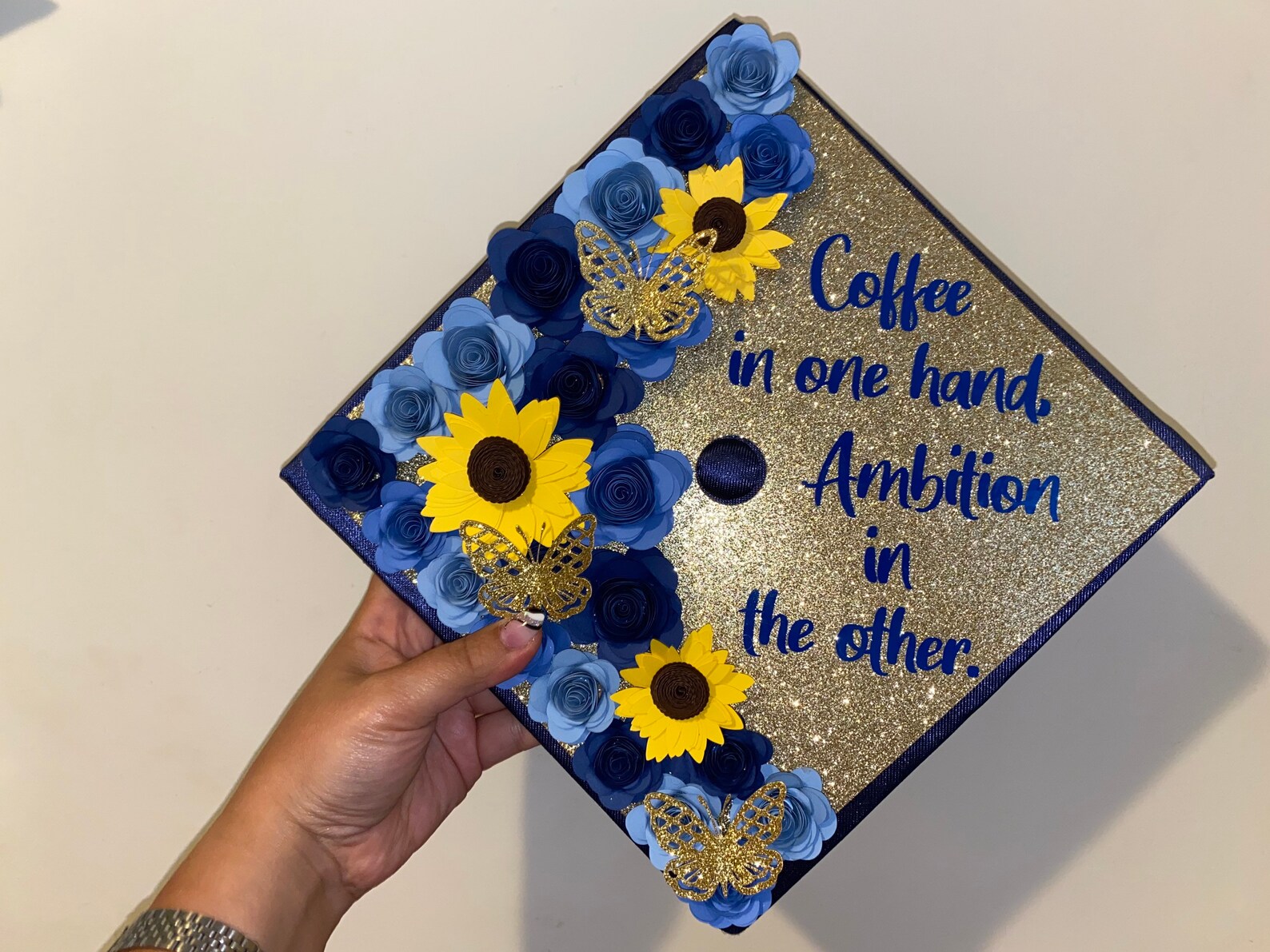 Graduation Cap Topper With 3D Roses, Sunflowers ,butterflies and Pearls ...