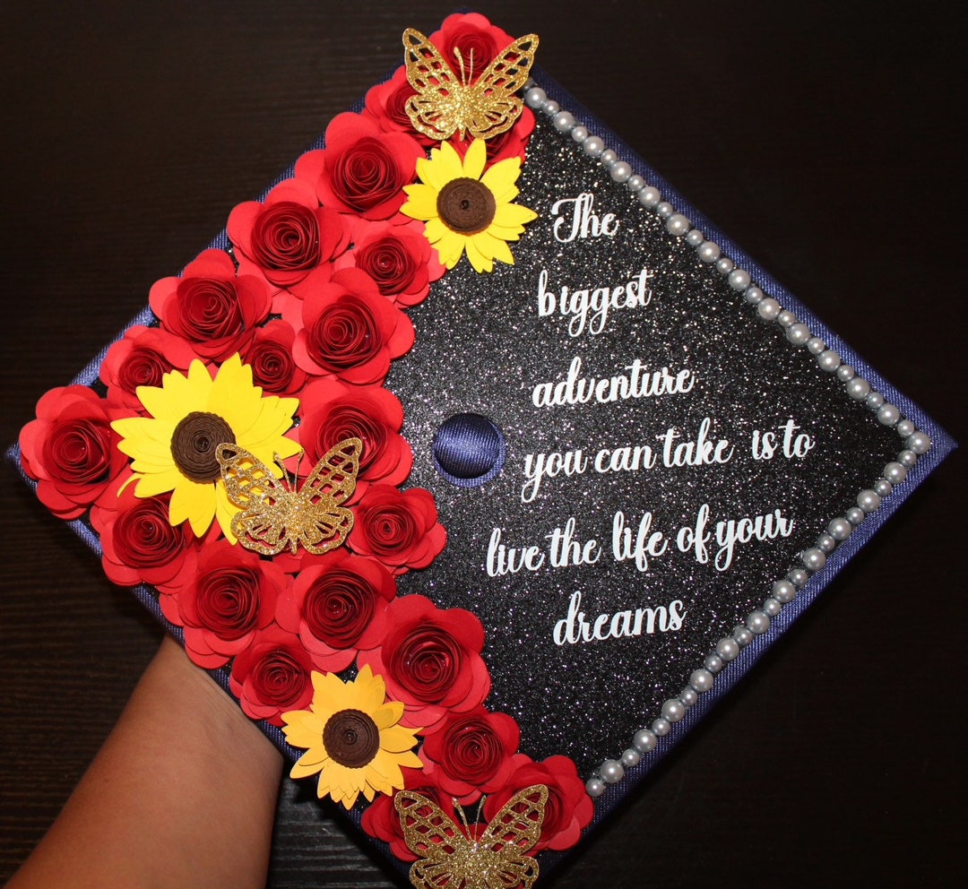 Graduation Cap Topper With 3D Roses, Sunflowers ,butterflies and Pearls ...