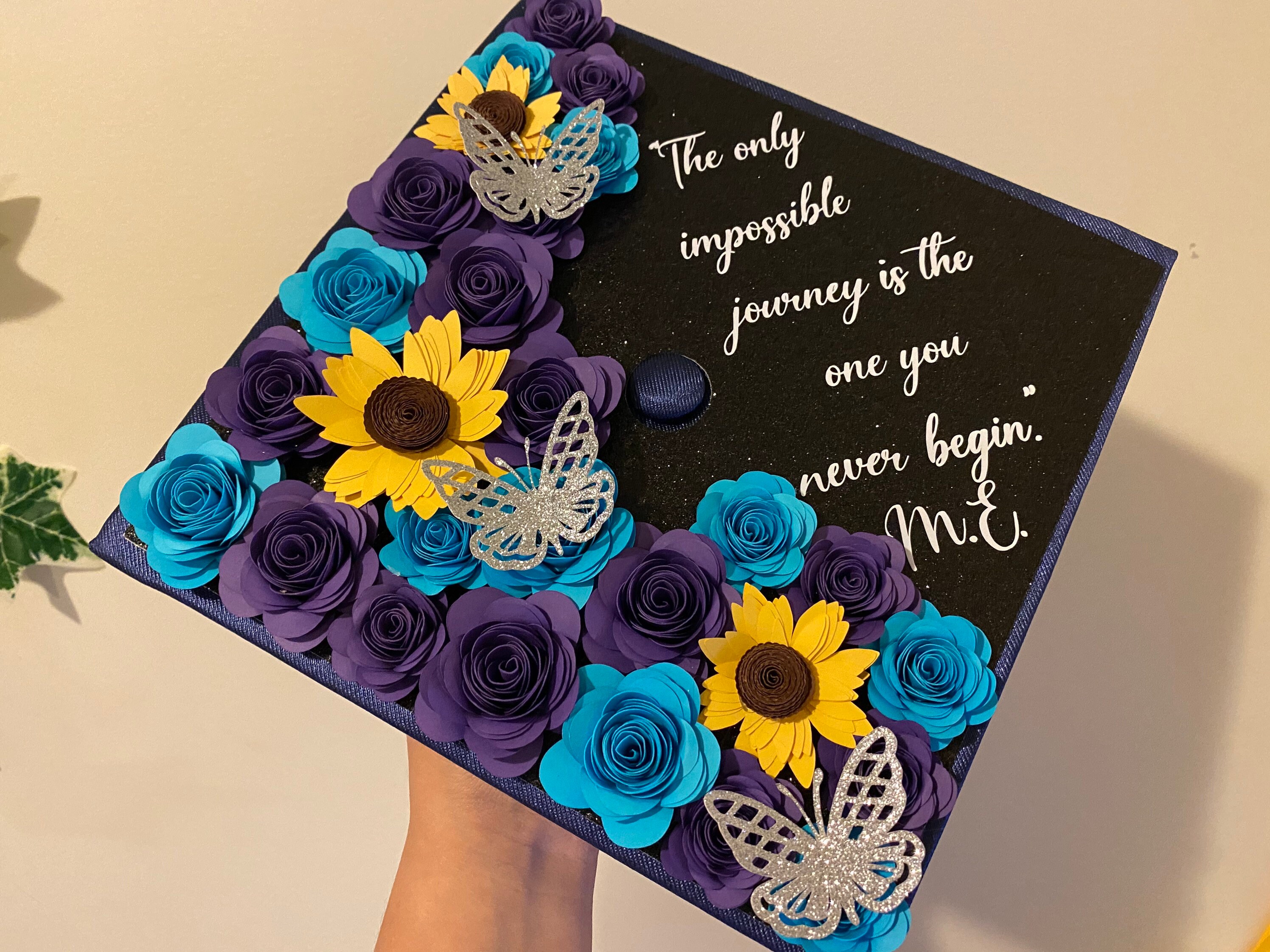 Graduation Cap Topper With 3D Roses, Sunflowers ,butterflies and Pearls ...