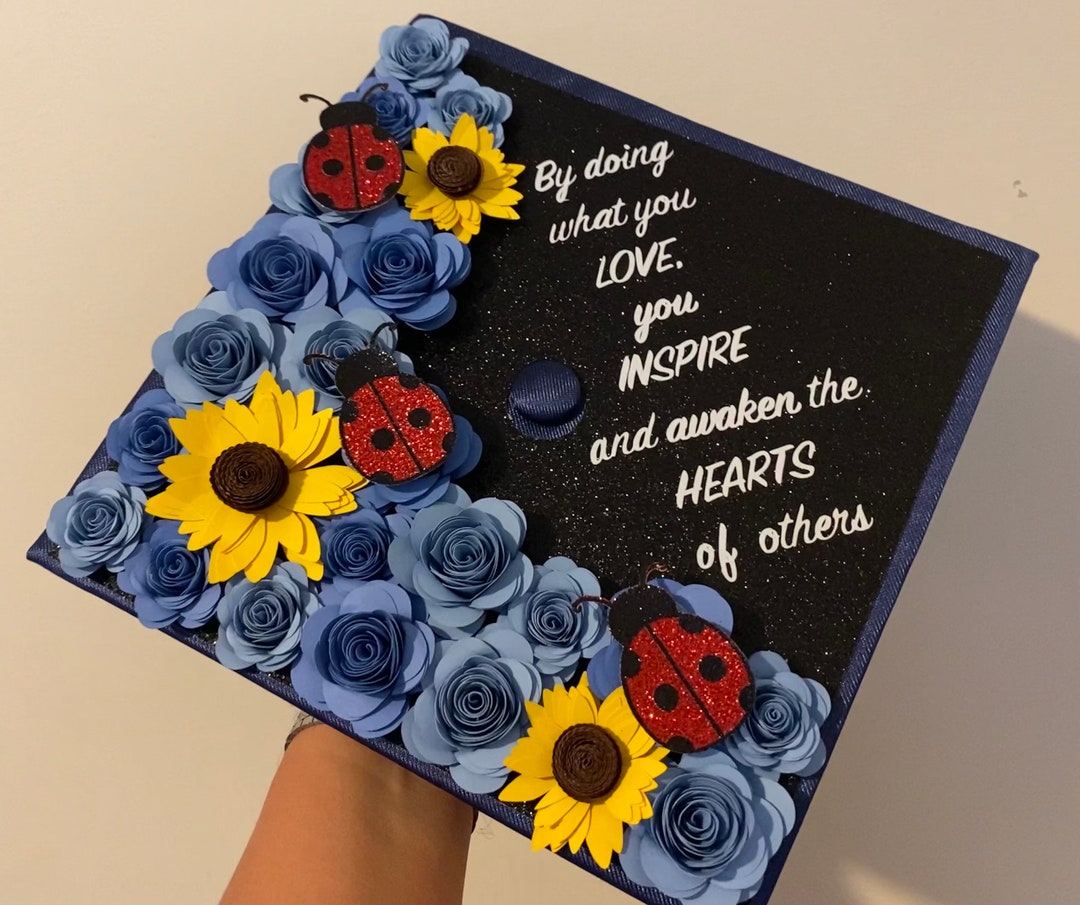 Graduation Cap Topper With 3D Roses, Sunflowers and Ladybugs ...