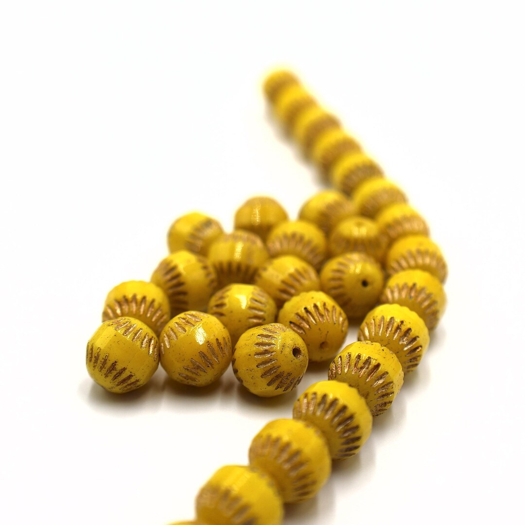 Vintage UV 1950s West German Yellow Glass Beads With 24K Gold (12mm ...