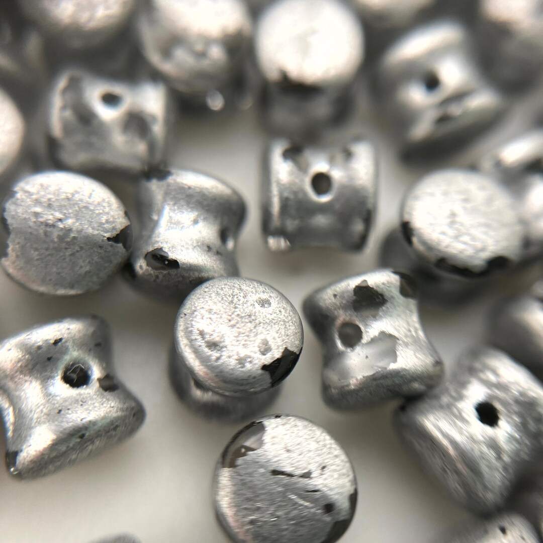 Edgy Matte Finish Silver Gray & Black Czech Glass Pellet Hourglass ...