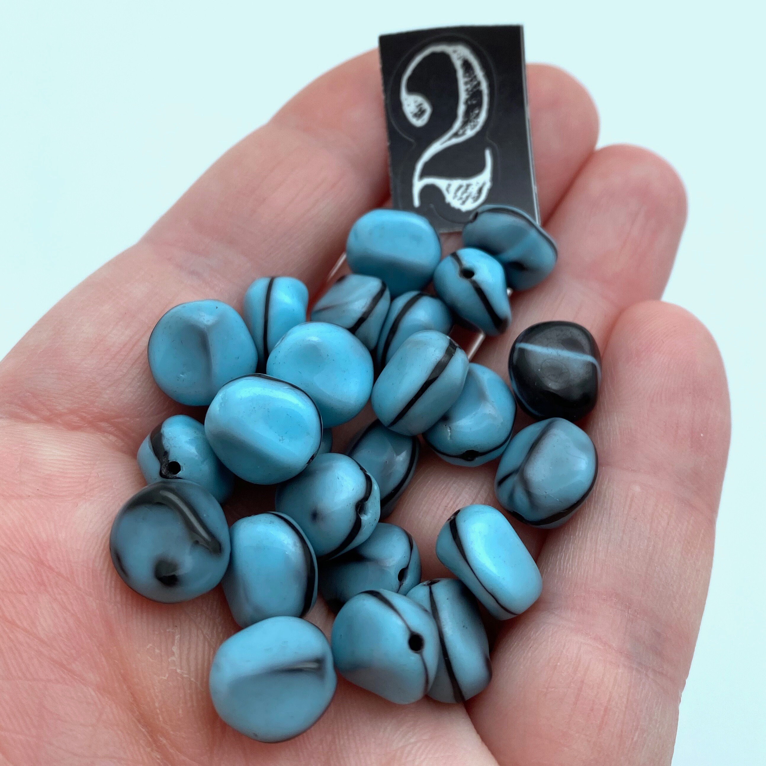 Vintage Sky Blue & Black Striped Round West German Beads 3 | Etsy