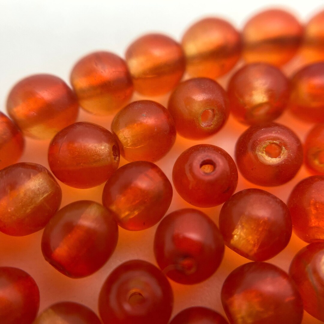 Vintage 1970's Salamander Round Orange Czech Glass Beads (4mm) (OCG12 ...