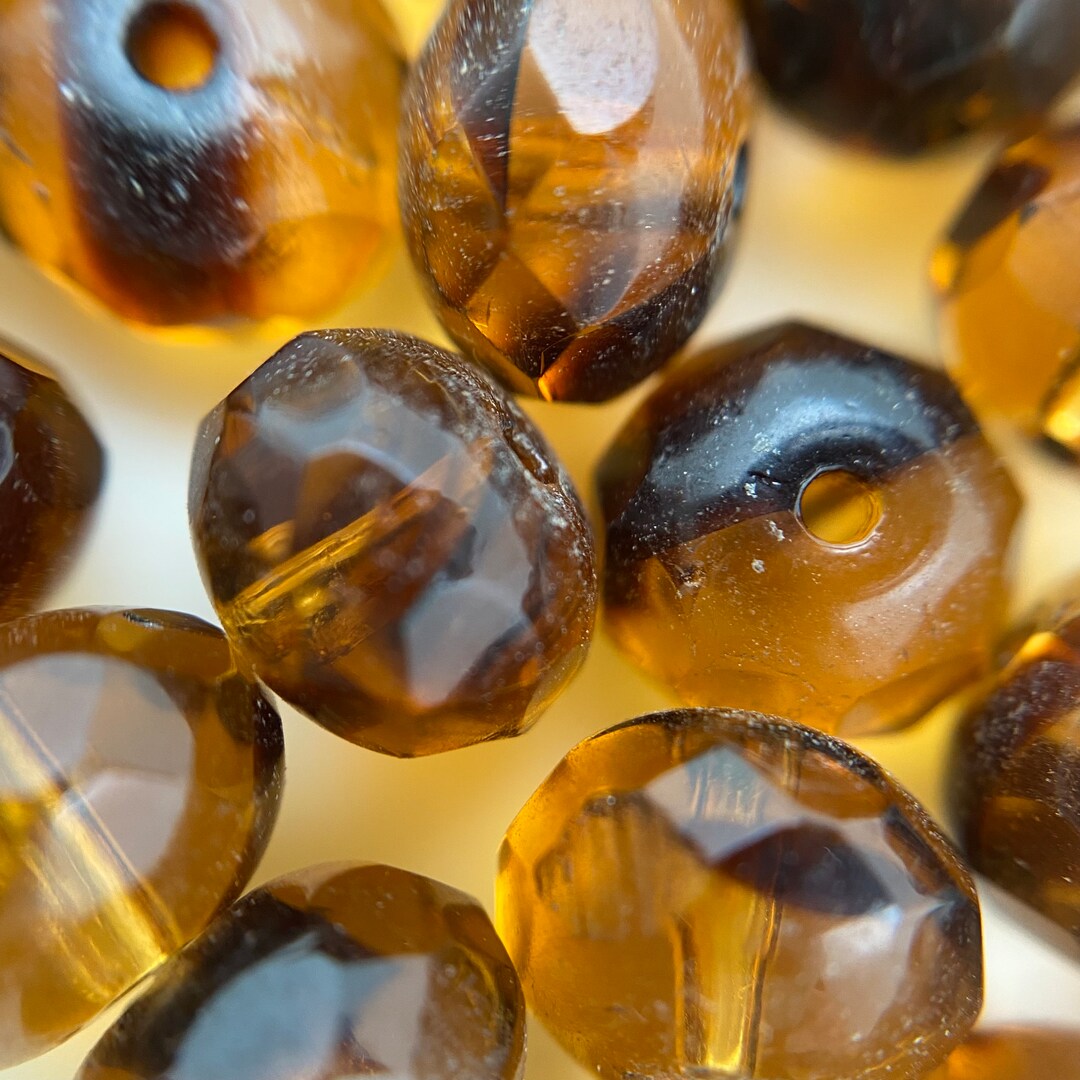 Faceted Brown Streaks of Black Animal Like Czech Glass Rondelle Beads ...