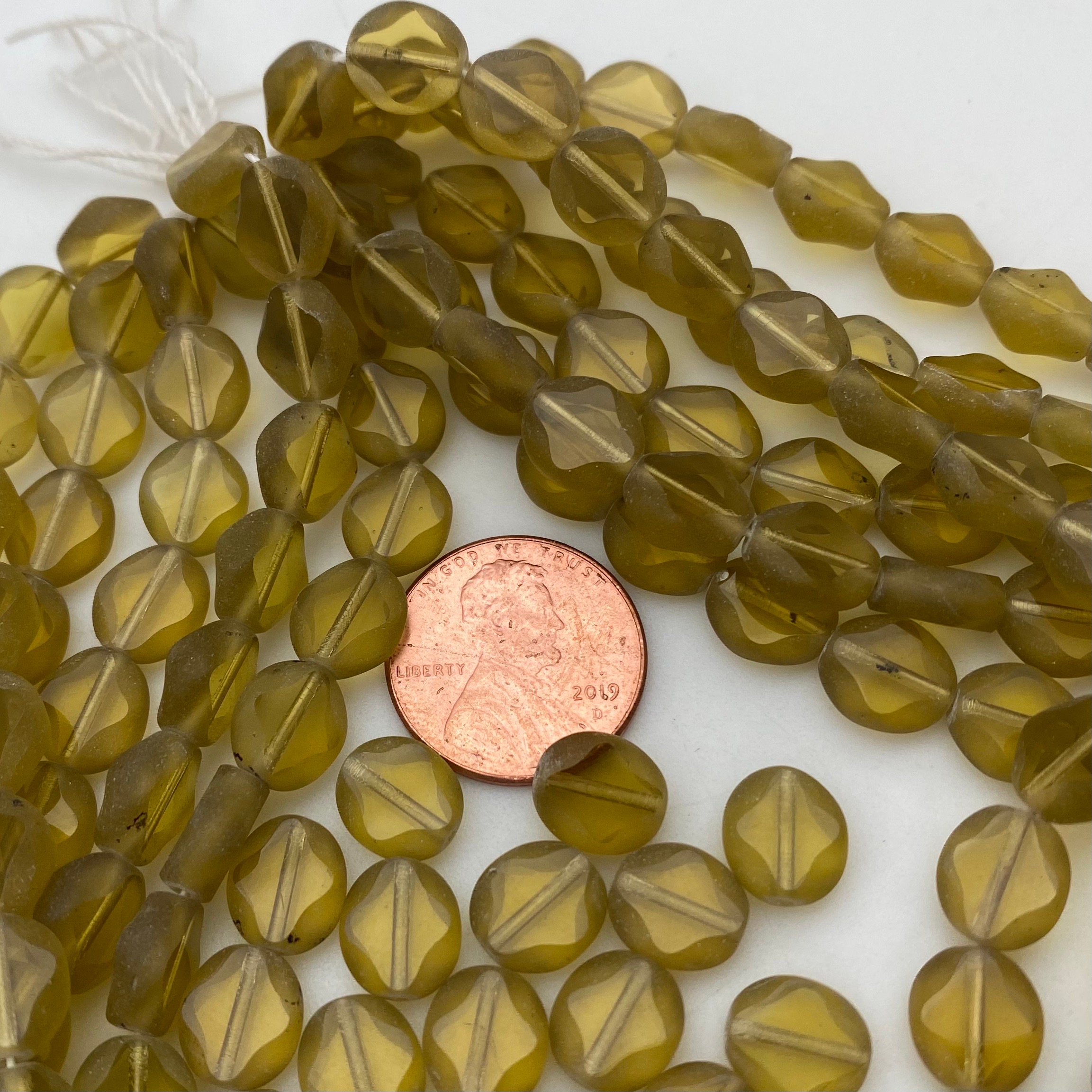 Olive Green Frosted Translucent Oval Table Cut Czech Glass Beads (8x9mm ...